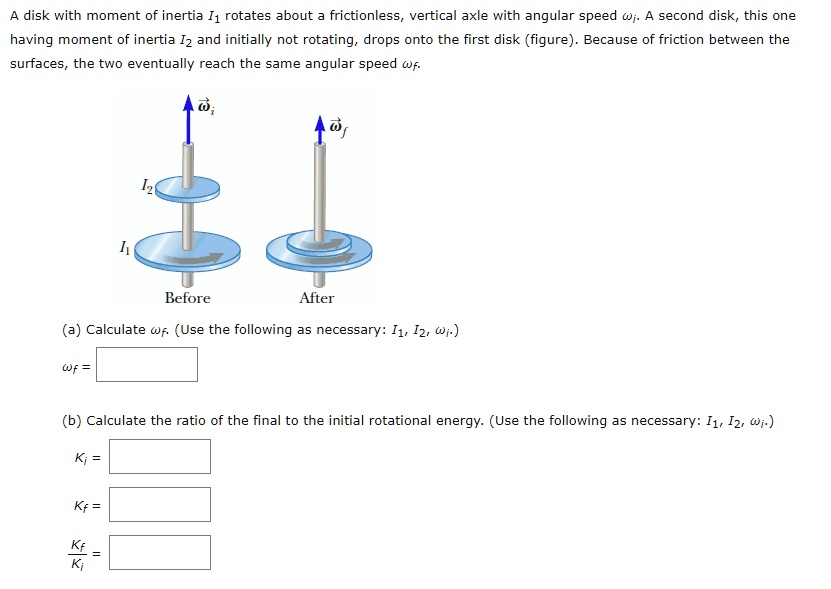 disk with moment of inertia i1 rotates bout frictionless vertical axle ...