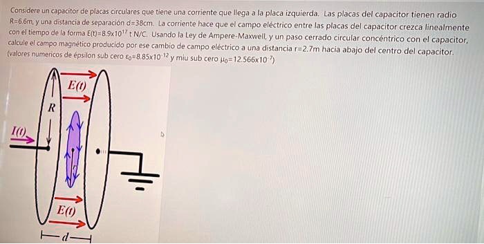 SOLVED: Considere un capacitor de placas circulares que tiene una ...