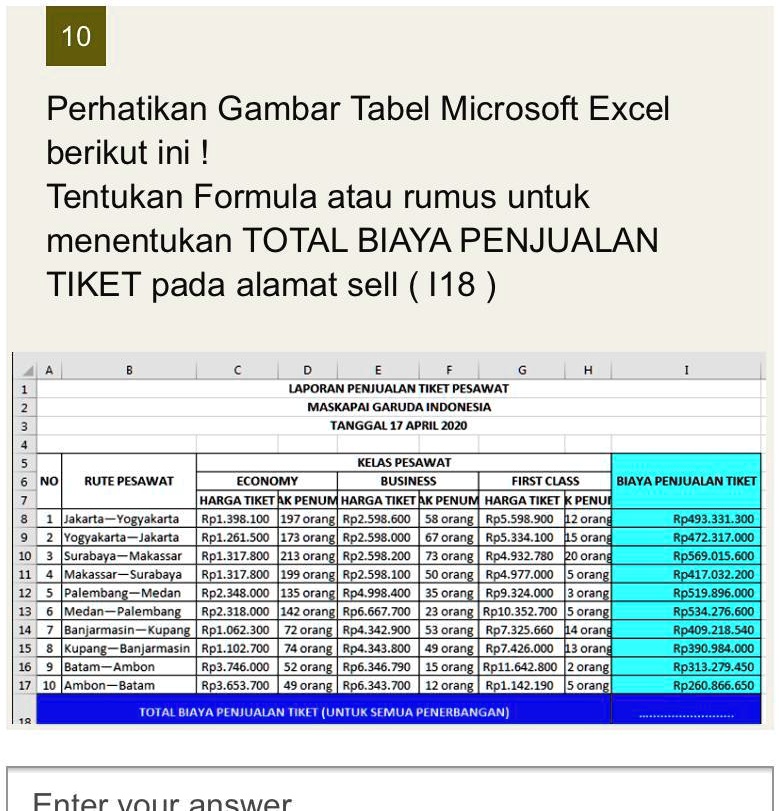 SOLVED: Perhatikan Gambar Tabel Microsoft Excel berikut ini ! Tentukan ...