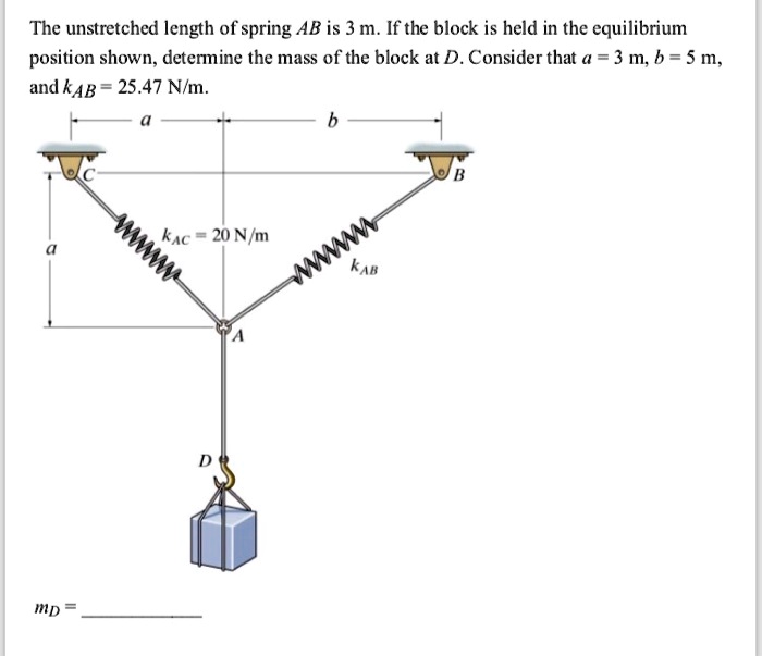SOLVED: The unstretched length of spring AB is 3 m. If the block is held in the equilibrium ...