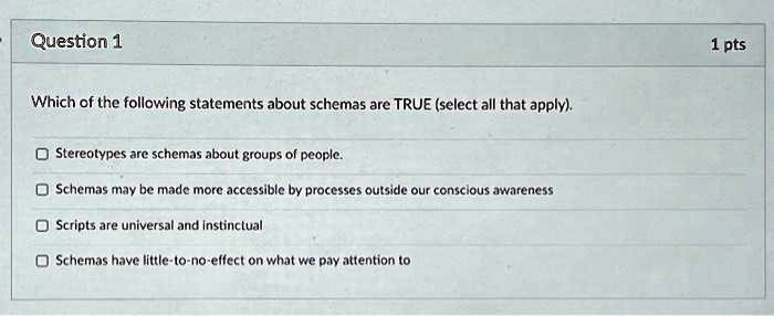 SOLVED: Question 1 Which of the following statements about schemas are ...
