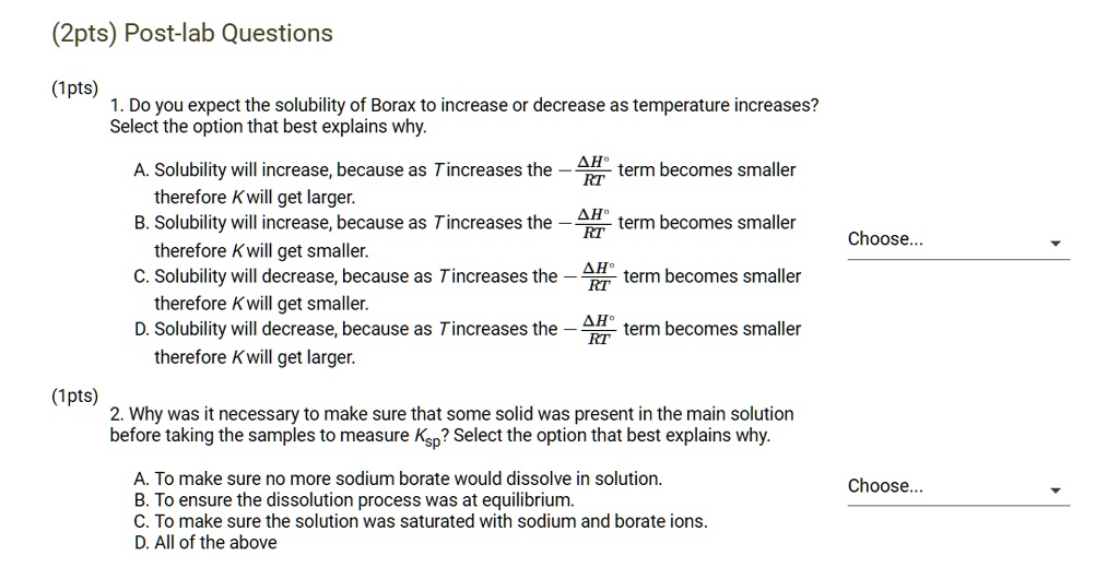 2pts post lab questions ipts do you expect the solubility of borax to increase or decrease as ...