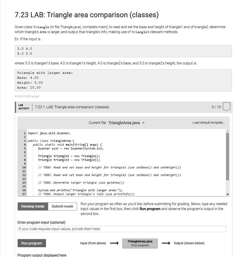 In Java 723 Lab Triangle Area Comparison Classes Given Class Triangle In File Trianglejava
