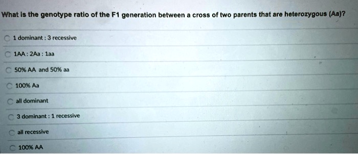 SOLVED: What is the genotype ratio of the F1 generation between cross ...