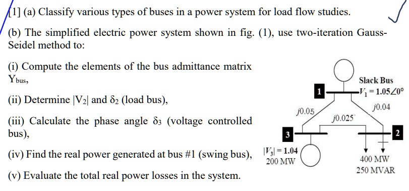 1 a classify various types of buses in a power system for load flow studies b the simplified ...
