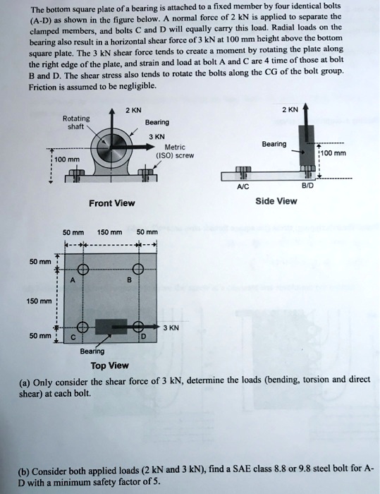 SOLVED: The bottom square plate of a bearing is attached to a fixed ...