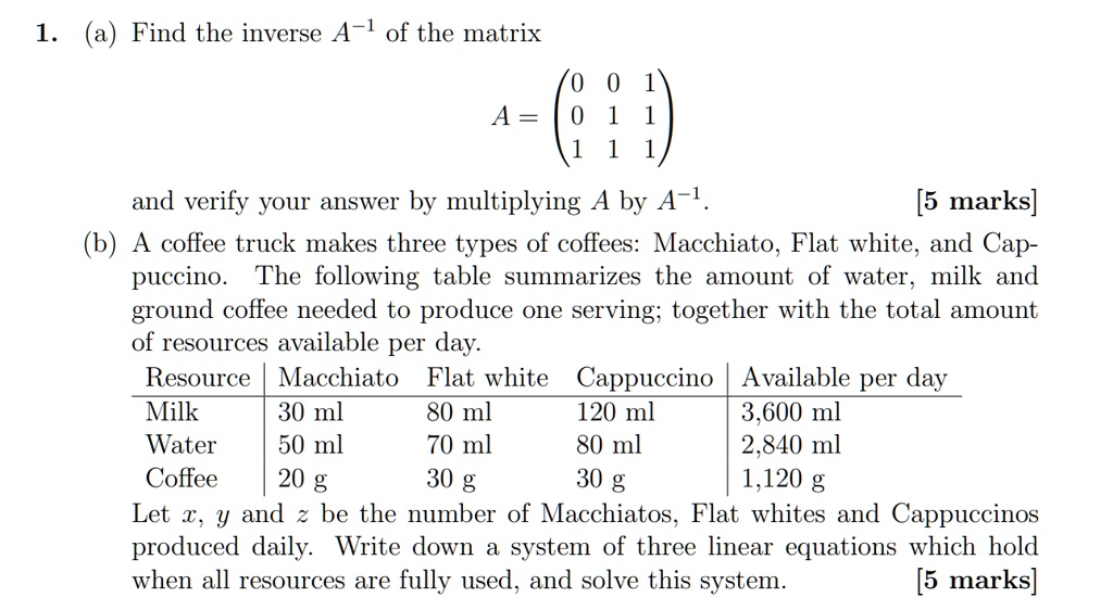 SOLVED: (e) Find the inverse A^-1 of the matrix A = and verify your ...