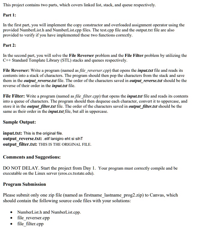 SOLVED: This project contains two parts, which cover linked lists, stacks, and queues ...