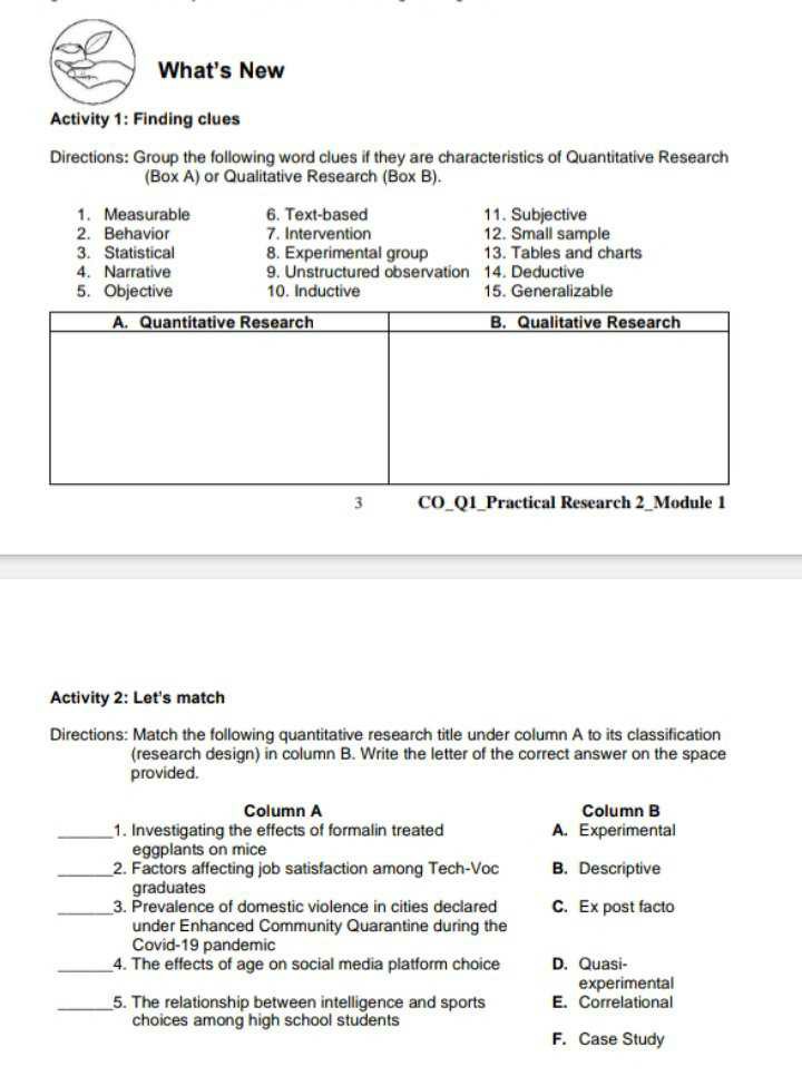 SOLVED: What's New Activity 1: Finding clues Directions: Group the ...
