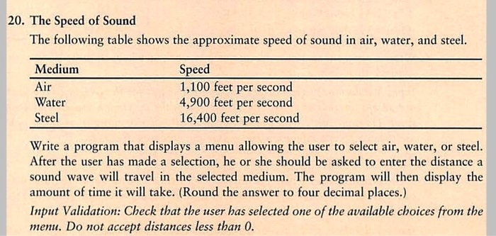 SOLVED: C++ 20. The Speed of Sound The following table shows the ...