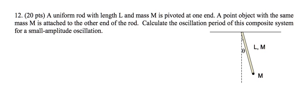SOLVED: 12. (20 pts) A uniform rod with length L and mass M is pivoted ...