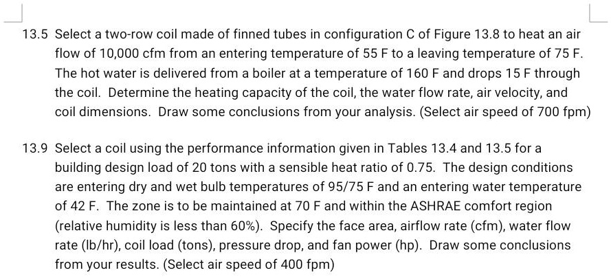 13.5 Select a two-row coil made of finned tubes in configuration C of ...