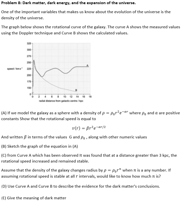 SOLVED: Problem 8: Dark matter, dark energy, and the expansion of the universe. One of the ...