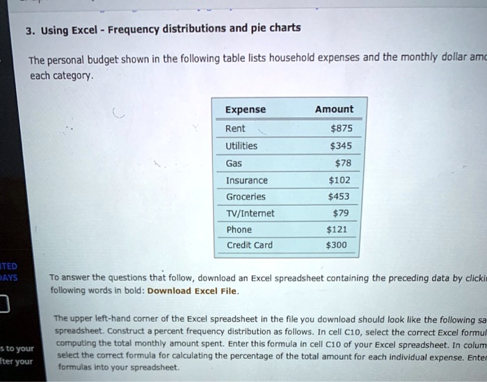 SOLVED: Using Excel Frequency Distributions and Pie Charts The personal ...