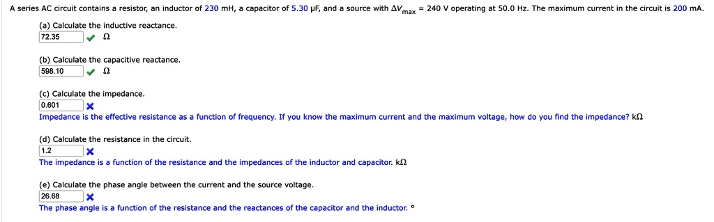 Solved A Calculate The Inductive Reactance 72 35∽omega B Calculate The Capacitive