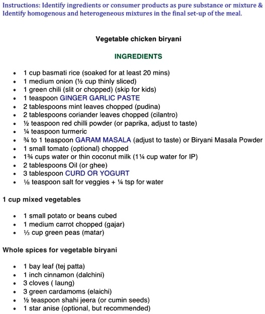 SOLVED: Instructions: Identify ingredients or consumer products as pure ...