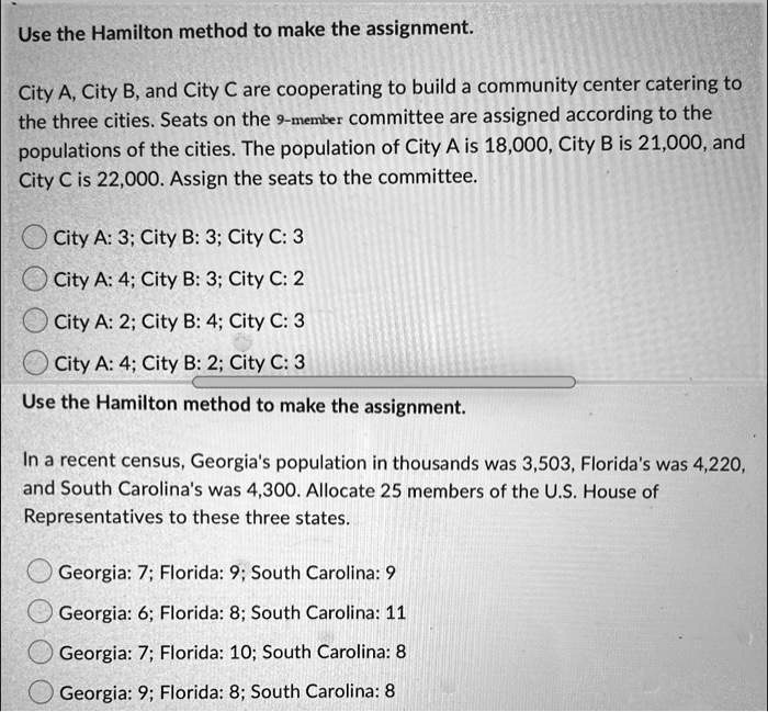 SOLVED: Use the Hamilton method to make the assignment. City A, City B ...