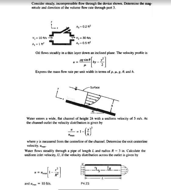 SOLVED: Consider steady, incompressible flow through the device shown ... SOLVED: Consider steady, incompressible flow through the device shown ...