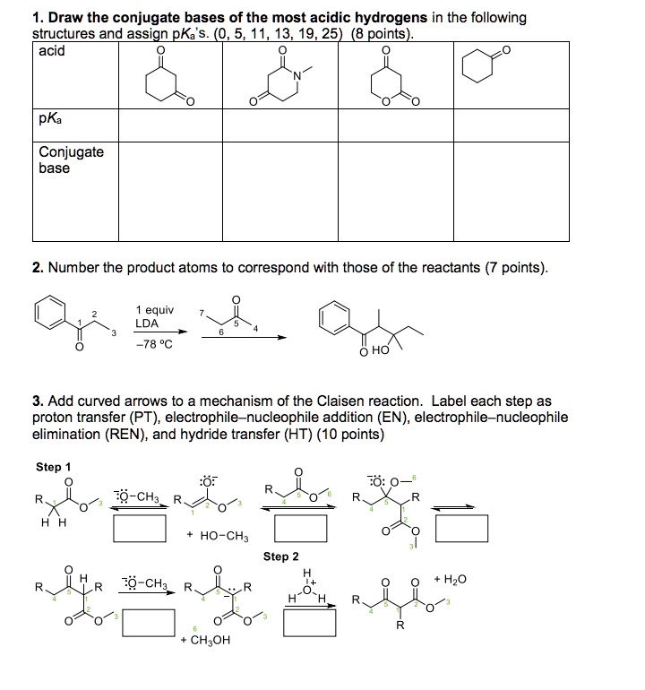 SOLVED: Draw the conjugate bases of the most acidic hydrogens in the ...