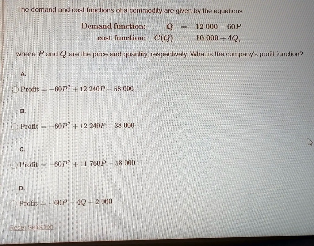Solved The Demand And Cost Functions Of A Commodity Are Given By The Equations Demand Function