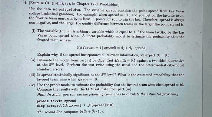 4 exercise c1i iiv in chapter 17 of wooldridge use the data set pntsprddta the variable spread ...