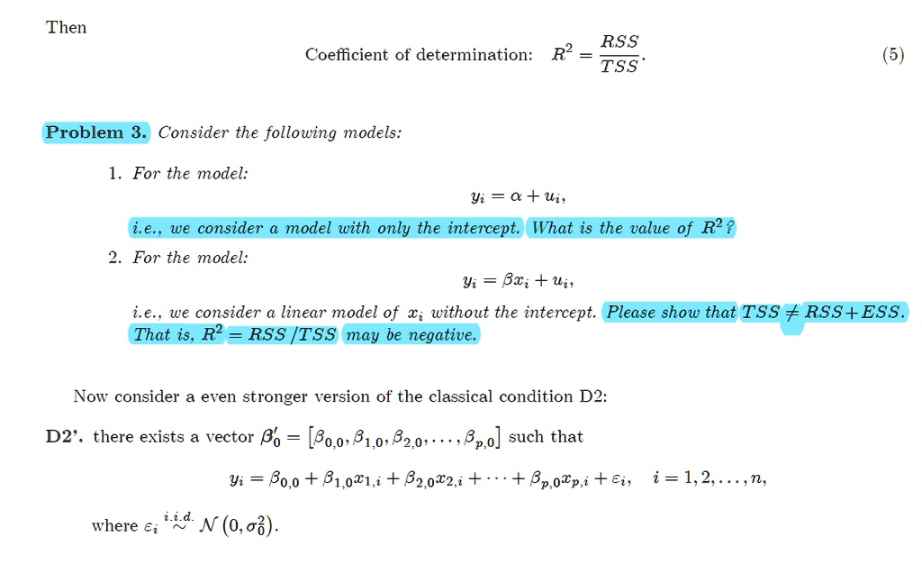 then rss coefficient of determination r2 tss problem 3 consider the ...