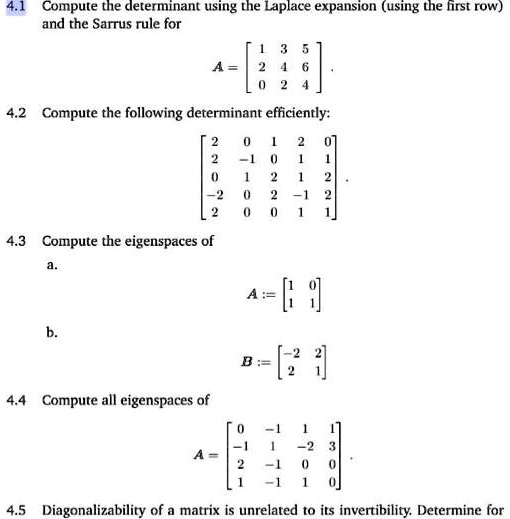 Solved Compute The Determinant Using The Laplace Expansion Using The First Row And The Sarrus