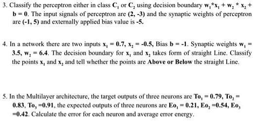 3 Classify The Perceptron Either In Class C Or C Using Decision Boundary W X W X B