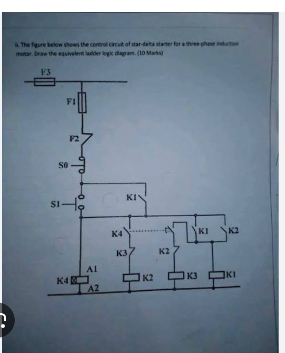 ii. The figure below shows the control circuit of star-delta starter ...
