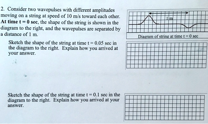 SOLVED: Consider two wave pulses with different amplitudes moving on a string at a speed of 10 m ...