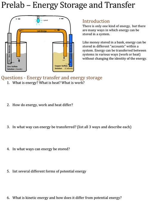 SOLVED: Prelab Energy Storage and Transfer Introduction: There is only ...