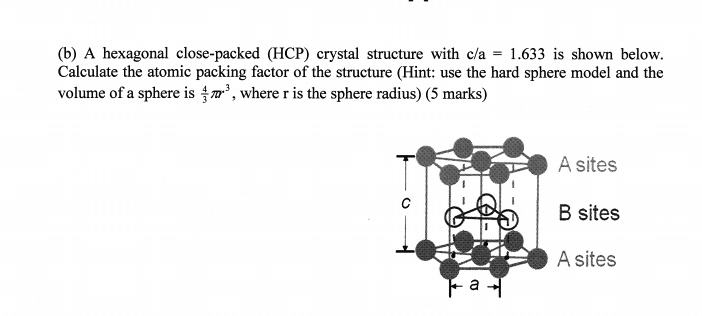 Solved A Hexagonal Close Packed Hcp Crystal Structure With C A 1
