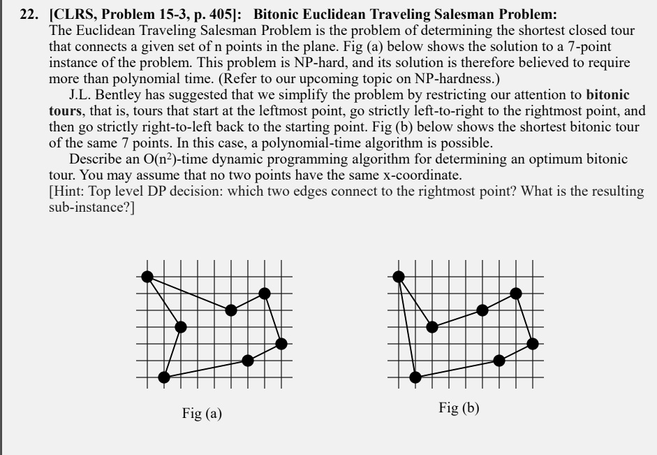 Solved [clrs Problem 15 3 P 405] Bitonic Euclidean Traveling Salesman Problem The Euclidean