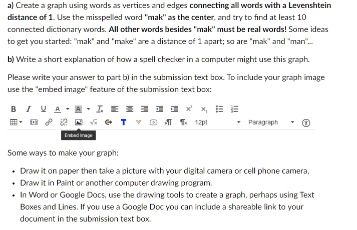 SOLVED: a Create a graph using words as vertices and edges connecting all words with a ...