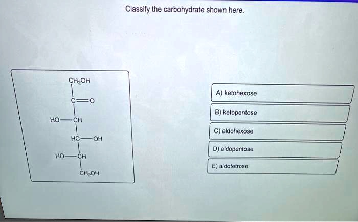 SOLVED: Classify the carbohydrate shown here. CH OH ketohexose ...