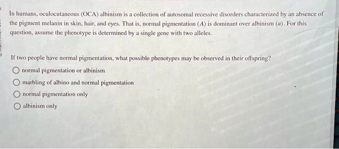 in humans oculocutaneous oca albinism is a collection of autosomal ...
