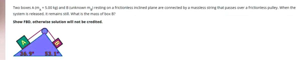 SOLVED: Two boxes (M; 5.00 kg) and (unknown mg' resting on , frictionless inclined plane are ...