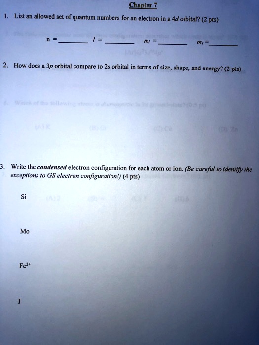 SOLVED: Chapter Z List an allowed set of quantum numbers for an ...