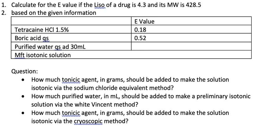answer all the given questionsproblems please calculate for the e value ...