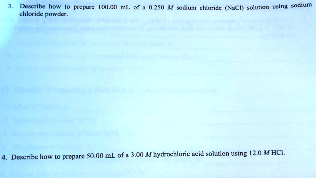 describe how to prepare 10000 ml of a 0250 m sodium chloride nacl ...
