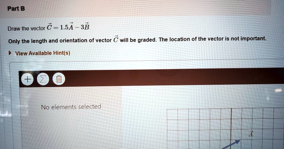 Part B Draw the vector C⃗ = 1.5A⃗ - 3B⃗. Only the length and...