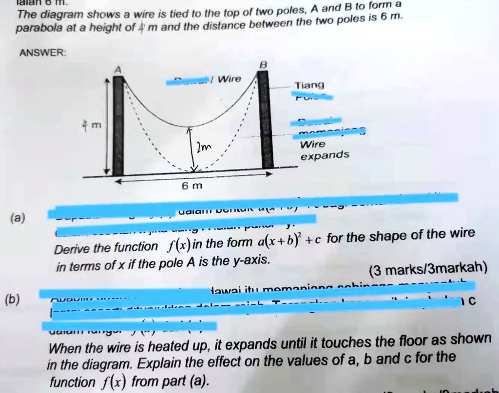 SOLVED: Uclan M top of two poles, A and B, to form a parabola. The ...