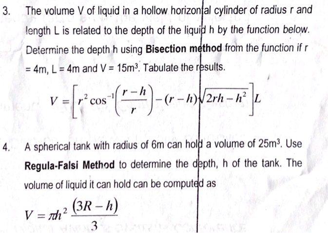 SOLVED: The volume V of liquid in a hollow horizontal cylinder of ...