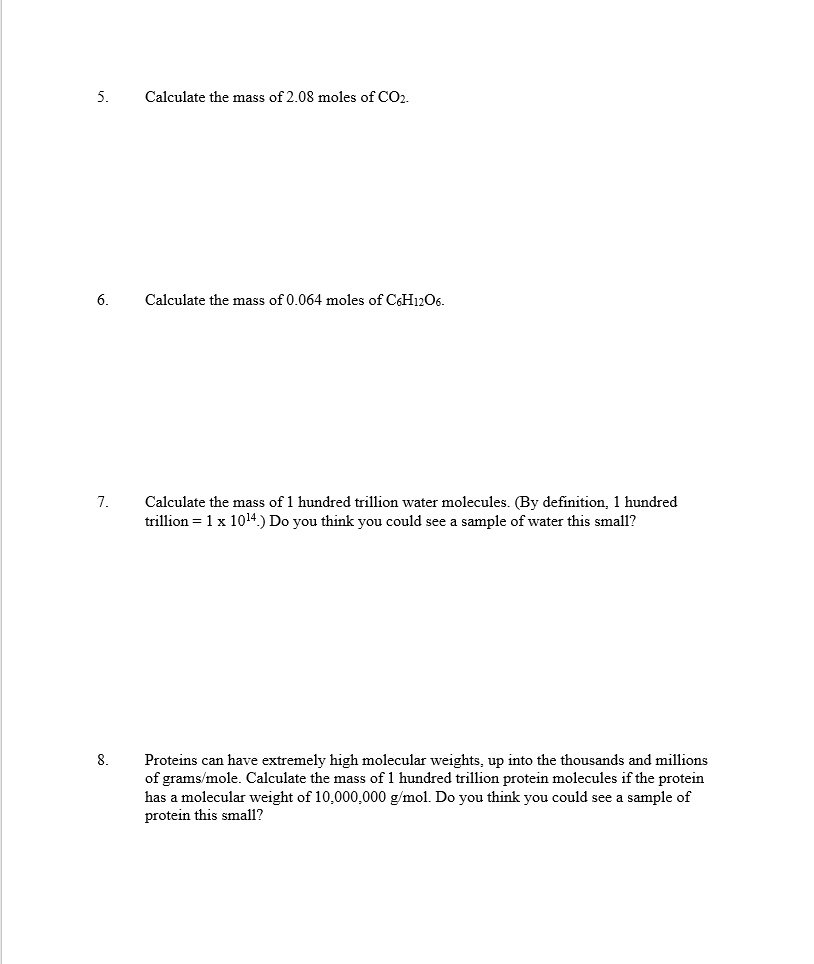 Solved Calculate The Mass Of 2 08 Moles Of Coz Calculate The Mass Of 0