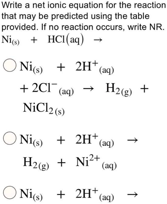 Write a net ionic equation for the reaction that may be predicted using ...