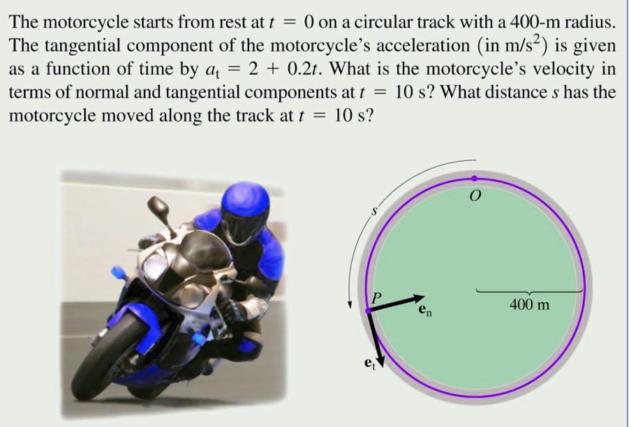 the motorcycle starts from rest at t 0 on a circular track with a 400 m ...