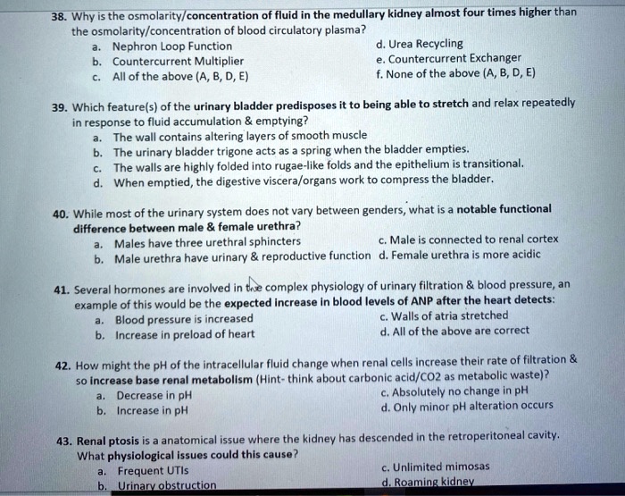 SOLVED: 38. Why is the osmolarity/concentration of fluid in the ...