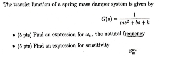 SOLVED: The transfer function of a spring mass damper system is given ...