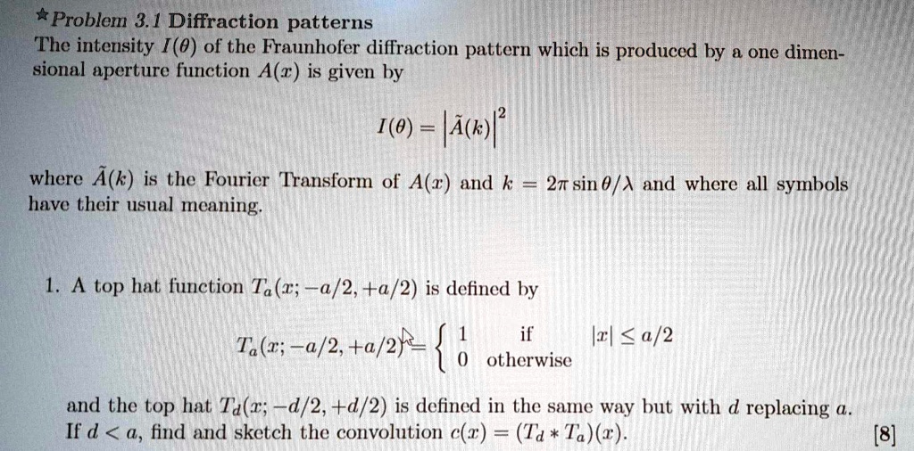 ?Problem 3.1 Diffraction patterns The intensity I(θ) of the Fraunhofer diffraction pattern which ...