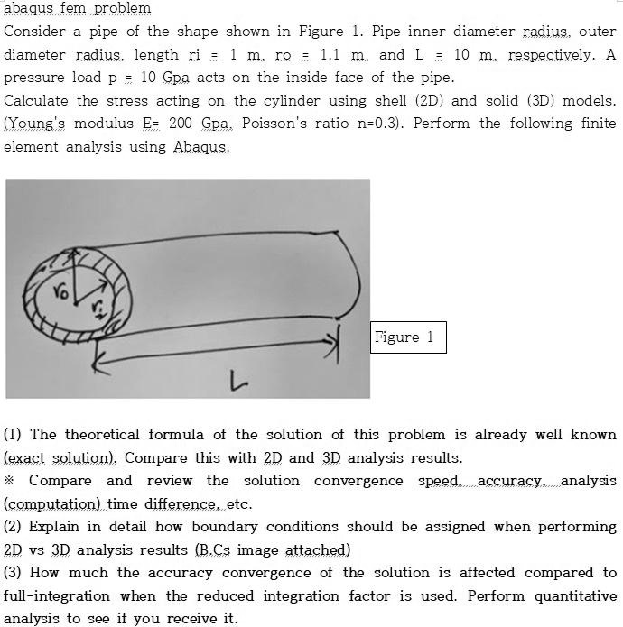 abaqus fem problem Consider a pipe of the shape shown in Figure 1. Pipe inner diameter radius ...